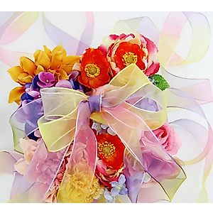 XMRIBBON Rainbow Sheer Organza Ribbon Wired 1-1/2 Inch X 25 Yards for Floral & Craft Decoration