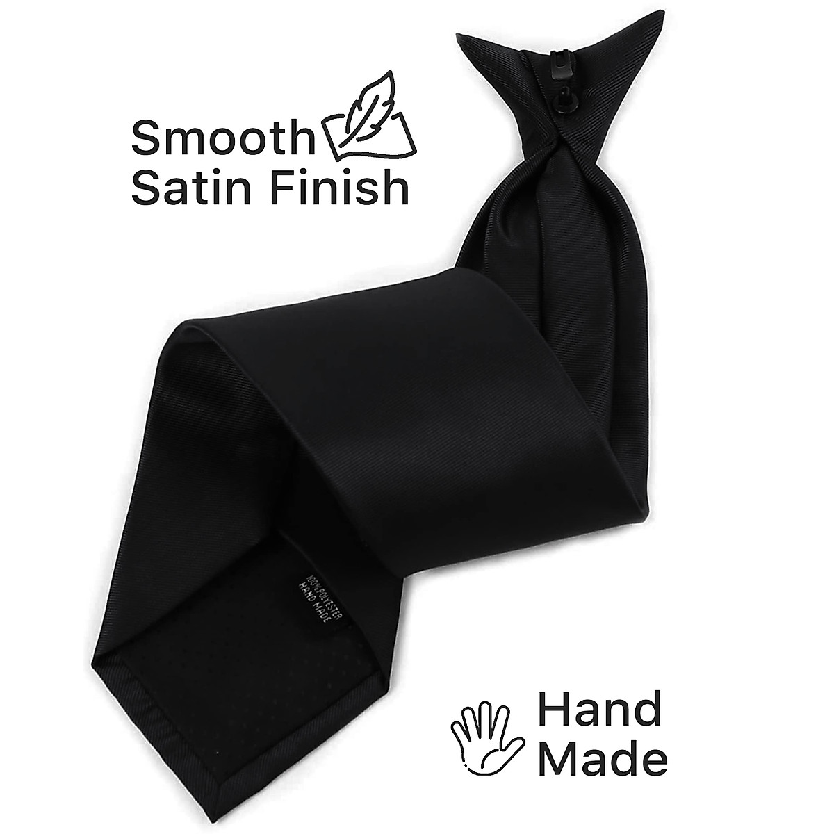 boxed-gifts Clip on Ties for Men - Premium Black Solid Color Clip on Tie