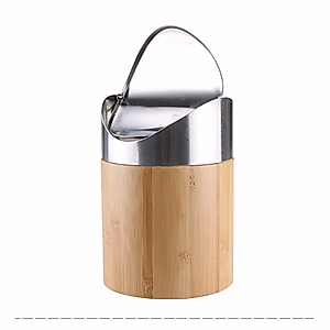 Bamboo Tabletop Trash Can with Lid, Small, Trash Can, Dust Box, Compact, Stylish, Stainless Steel, Bamboo, Natural
