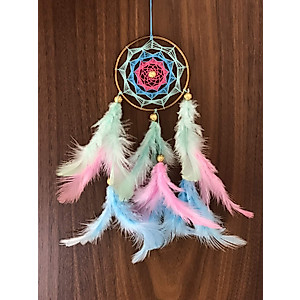 Rooh Dream Catcher ~ Pastel Shades Car Hanging ~ Handmade Mandala Hangings for Positivity (Can be Used as Home DÃcor Accents, Wall Hangings, Garden, Car, Bedroom, Key Chain, Meditation Room)