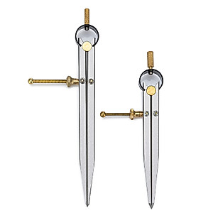 OSSIJAY 2 PCS Adjustable Lockable Spring Wing Divider Calipers, 6 Inch and 8 Inch Steel Leather Compass Creaser, Drafting Compass Tool for Woodworking, Metalworking, Geometry Drawing