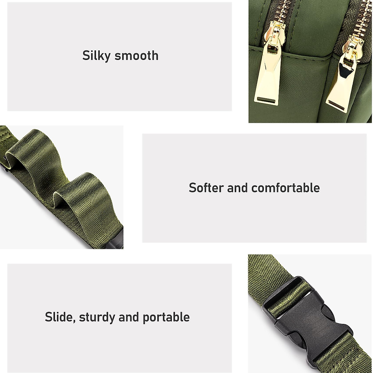 ZORFIN Fanny Packs for Women Men, Fashion Waist Pack Belt Bag with 5 Zipper Pockets Adjustable Belt, Casual Hip Bum Bag for Travel Shopping Hiking Cycling Running (Green)