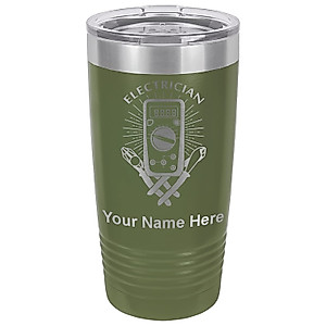 LaserGram 20oz Vacuum Insulated Tumbler Mug, Electrician, Personalized Engraving Included (Camo Green)