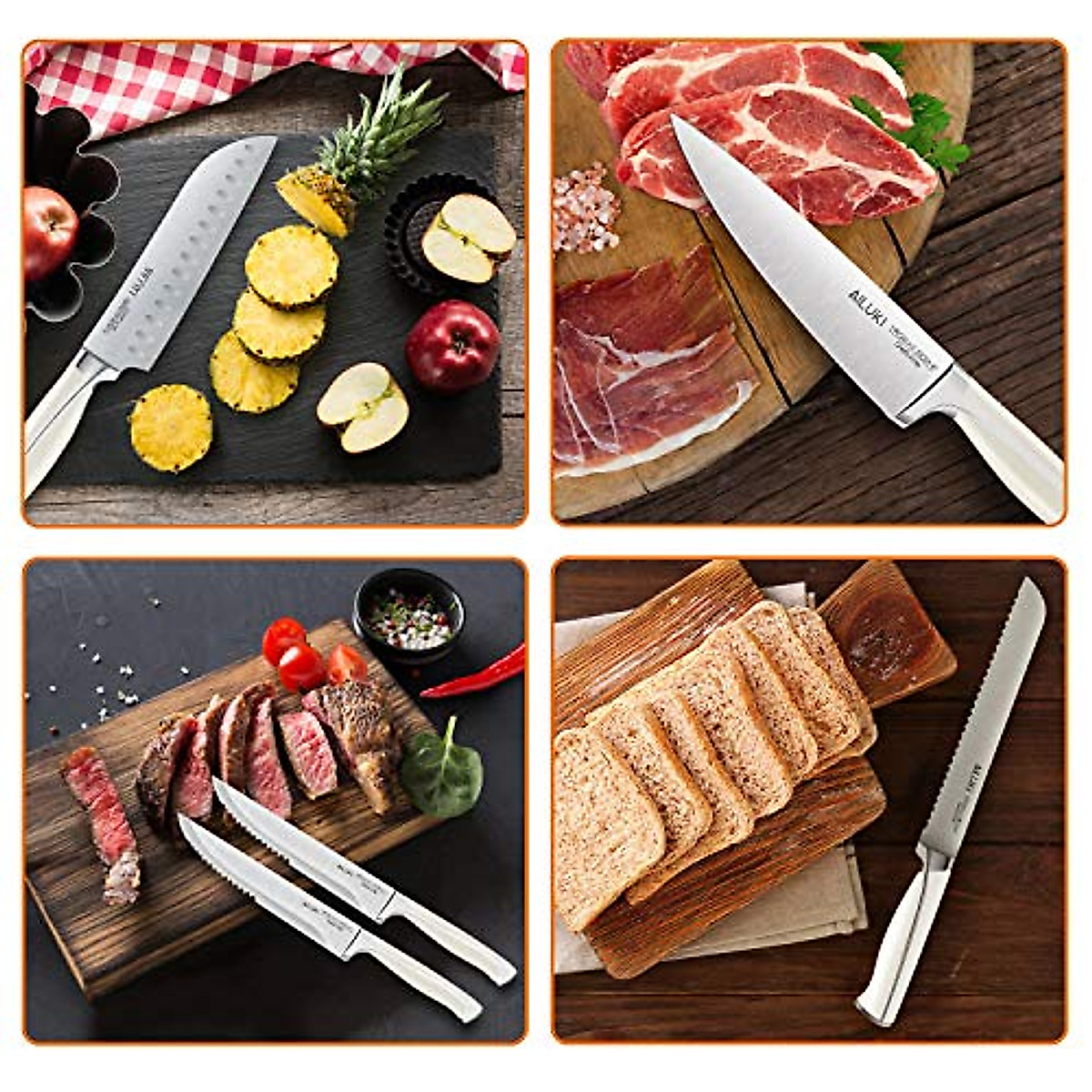 Knife Set,18 Piece Kitchen Knife Set with Block Wooden and Sharpener, Professional High Carbon German Stainless Steel Chef Knife Set, Ultra Sharp Full Tang Forged White Knives Set