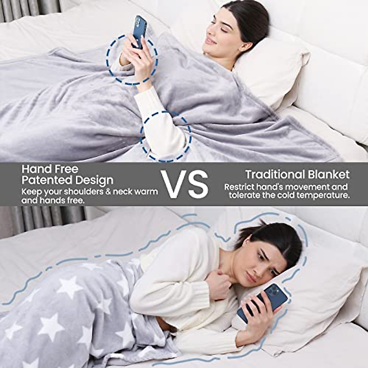 Elegear Wearable Hug Throw Blanket - Lazy Phone TV Blanket Keep Your Hands Free, Couch/Sofa/Bed Fleece Blanket, Soft Cozy Fuzzy Wrap Blankets Unique Valentines Birthday Gifts for Adult/Kids - 80"x60"