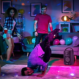 Pyle 4” Wireless BT Streaming Speaker - Portable Audio Speaker, with Two Microphones and Stand to Put Mobile Phone, 5.0 Bluetooth, Big Bass & Clear Sound, MP3, Classic Karaoke SystemP