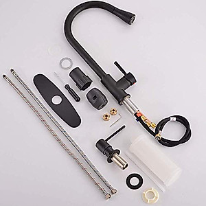 Hovheir Matte Black Kitchen Faucet with Soap Dispenser, Single Handle Pull Down Kitchen Faucet, High Arch Single Handle Stainless Steel Pull Out Sprayer Kitchen Sink Faucet