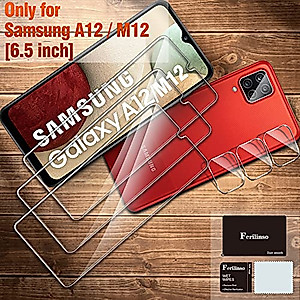 Ferilinso [6 Pack] 3 Pack Screen Protector + 3 Pack Camera Lens Protector for Samsung Galaxy A12/A12 Nacho [HD] [Tempered-Glass] [Case Friendly] [Anti-Fingerprint] [Easy Installation]