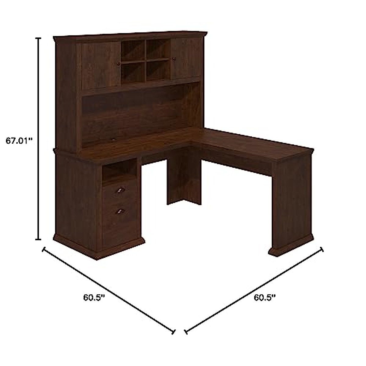 Bush Furniture Yorktown L Shaped Desk with Hutch in Antique Cherry