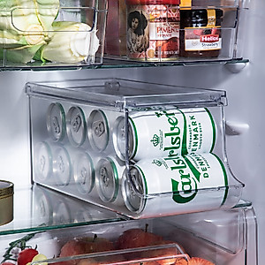 JINAMART Set of 2 Stackable Soda Can Organizer for Refrigerator with Lids, Can Holders for Pantry - Holds 9 Cans Each, BPA Free Can Organizer for Pantry, Fridge, Freezer, Countertops and Cabinets