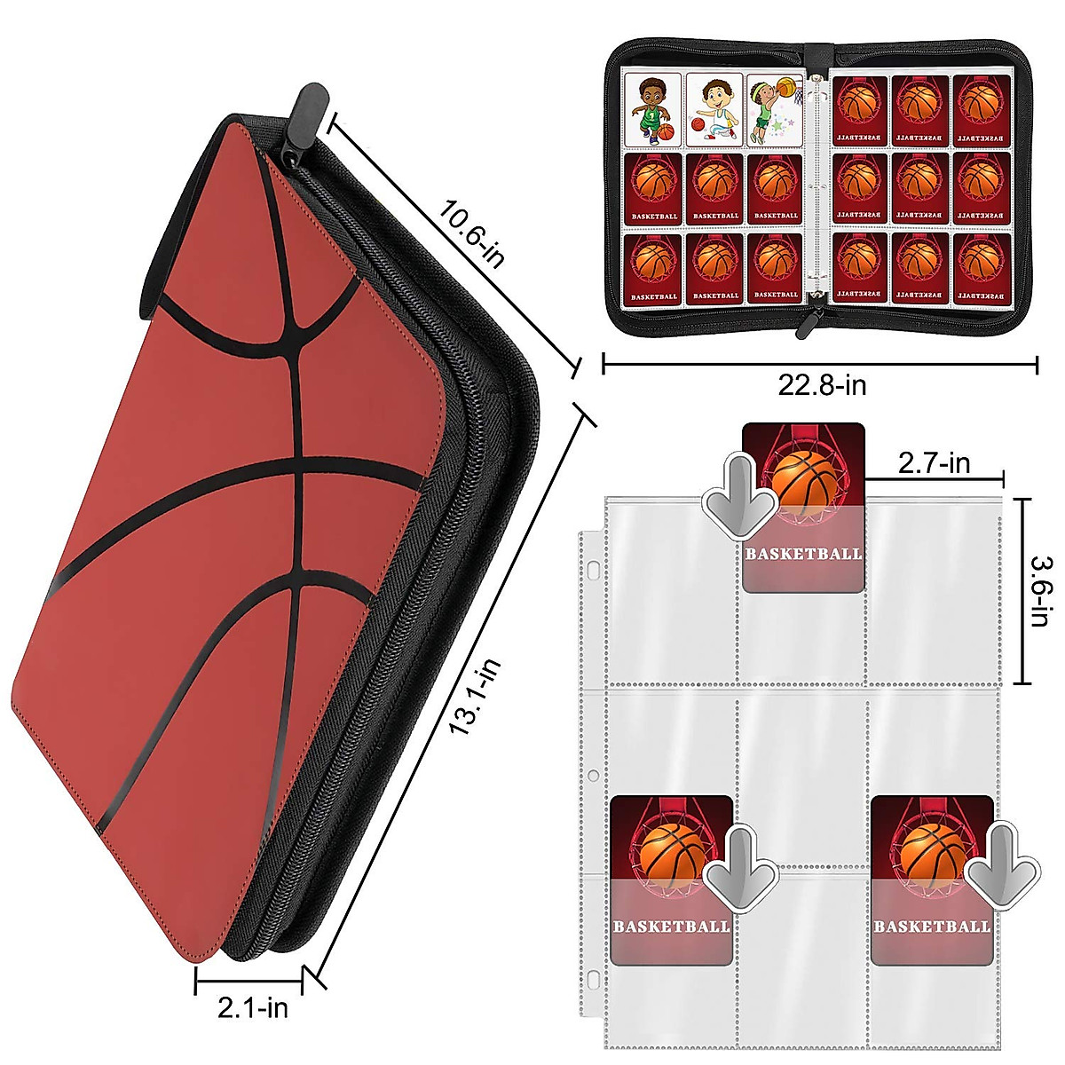 900 Pockets Basketball Card Binder Sleeves for Basketball Trading Cards, Carring Case with Basketball Card Sleeves Album Card Holder Protectors for Football Baseball Sports Card