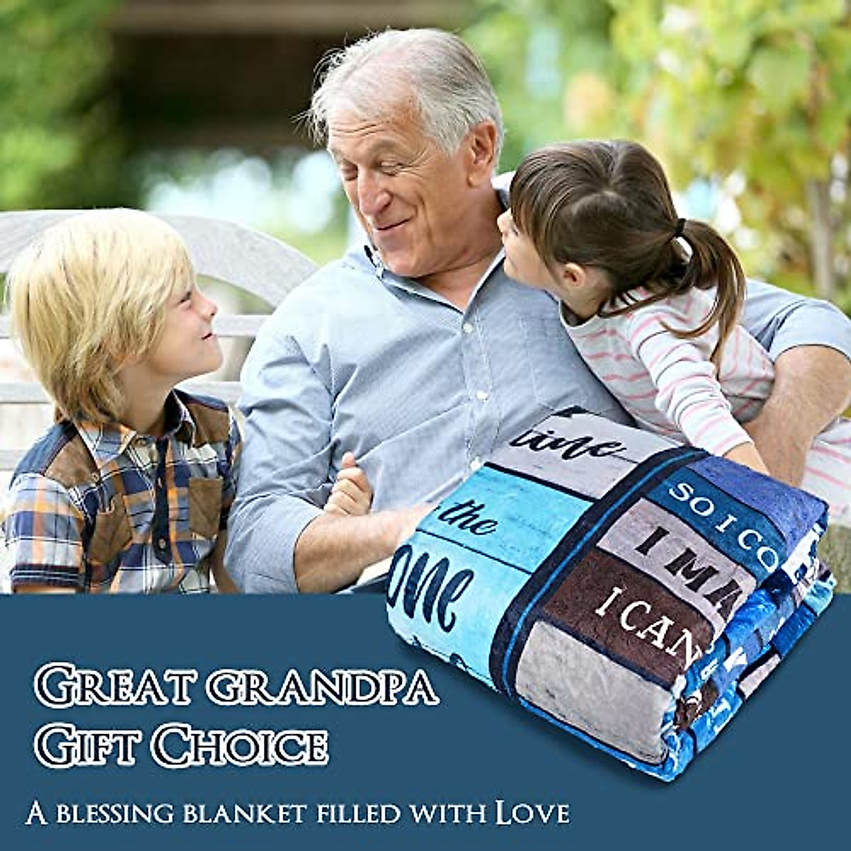 Sixftop Best Grandpa Ever Blanket Gifts from Grandson and Grandaughter Fathers Day Birthday Gifts for Grandpa Papa | to Grandpa Letter Christmas Bday Presents for Papa Throw Blanket 50” X 60"