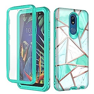 Hekodonk for LG K40/ LG K12 Plus/LG X4 (2019)/LMX4 Case Built in Screen Protector Heavy Duty High Impact PC TPU Full Body Protective Shockproof Anti-Scratch Cover for LG K40 -Marble Mint