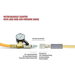 TOPRING Long Hose Air Compressor Water Blow Out Adapter with integrated Pressure Gauge. RV Winterizing Kit with male garden hose connector, Blue Hose