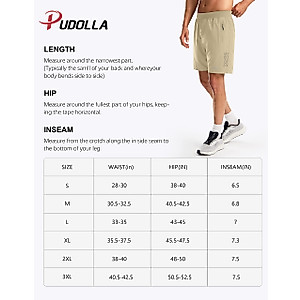 Pudolla Men's Workout Running Shorts with 3 Zipper Pockets Lightweight 7" Gym Shorts for Men Athletic Walking Hiking(Dusty Blue Medium)