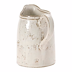 Creative Co-Op 28 oz. Stoneware, Reactive Glaze, White (Each One Will Vary) Pitcher, 6.25"