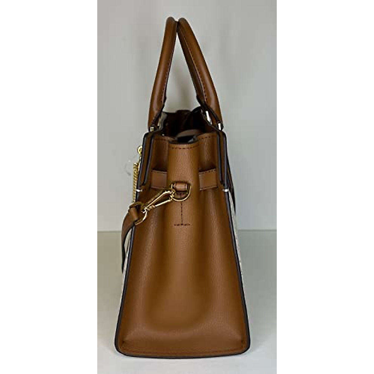 MICHAEL Michael Kors Hamilton MD Satchel bundled with Trifold Wallet and Purse Hook (Signature MK Vanilla/MK Vanilla)