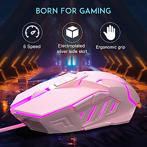 MageGee G10 Gaming Mouse Wired, 7 Colors Breathing LED Backlit Gaming Mouse, 6 Adjustable Speeds, Ergonomic Optical Computer Mouse with 7 Buttons for Windows PC Gamers