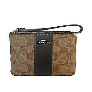 Coach Signature PVC Leather Corner Zip Wristlet F58035 - Khaki/Black, Small