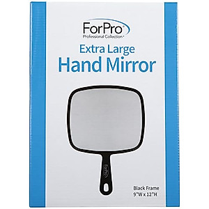 ForPro Professional Collection Extra Large Hand Mirror with Handle, 9" W x 12" L, Multi-Purpose Handheld Mirror with Distortion-Free Reflection, Black