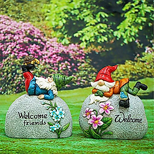 TZSSP Outdoor Garden Gnome Statue Statuary Welcome Stone for Patio,Lawn,Garden Decoration,Red