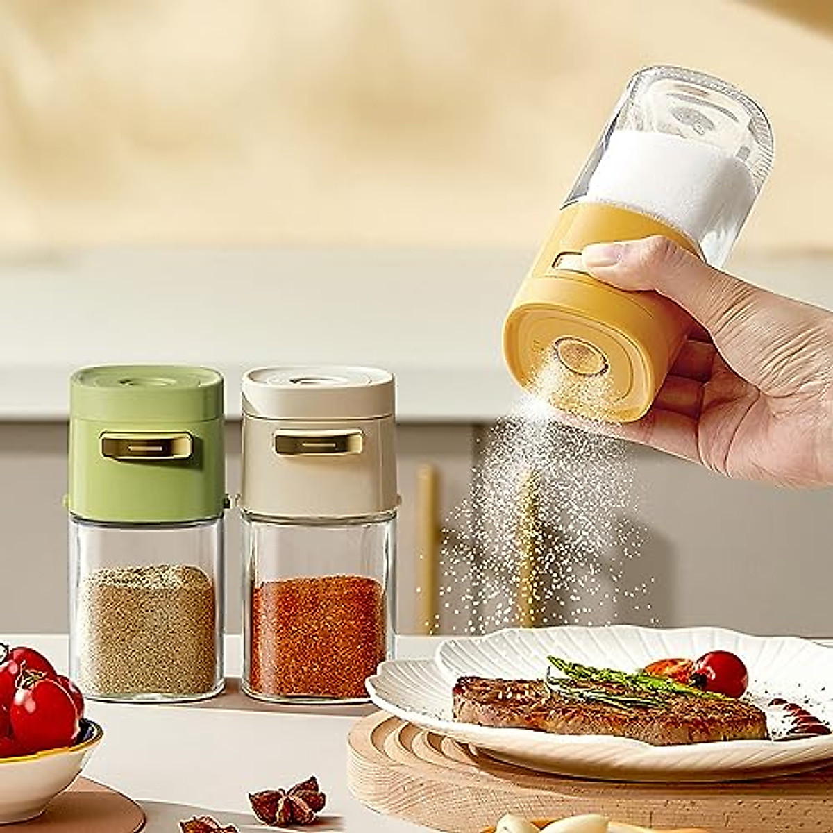 MagiDeal Measuring Seasoning Bottle, Salts Pepper Shaker, Glass Metering Spice Salts Paprika Pepper Cumin Powder Sugar Dispenser, Green