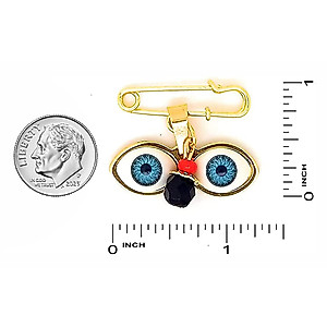 14kt GP Eyes Of Saint Lucy, Lucky Charm, Azabache Protection Pin Brooch, Gold Stainless Steel - Ojitos De Santa Lucia Azabache Para Proteccion