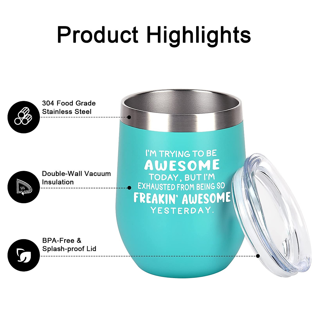 GINGPROUS Inspirational Gifts for Women, I'm Trying to Be Awesome Today Stainless Steel Insulated Wine Tumbler, Birthday Christmas Gifts for Women Friends Sister Coworkers BFF Her(12Oz, Mint)