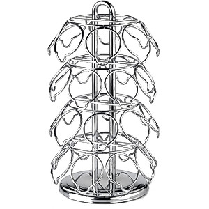 Nifty Coffee Pod Carousel – Compatible with K-Cups, 32 Pod Pack Storage, Spins 360-Degrees, Lazy Susan Platform, Modern Chrome Design, Home or Office Kitchen Counter Organizer