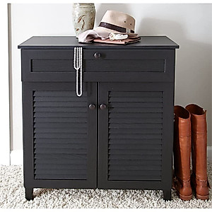 BOWERY HILL Contemporary 33.38" Tall 2 Door Shoe Storage Cabinet with Drawer in Espresso