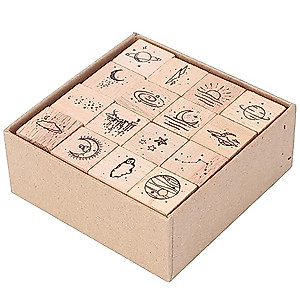 COHEALI 16pcs Seal Hand Decor Crafts Mini Stamps Moon Star Rubber Stamps Vintage Wooden Stamps Handbook Stamp Wooden Stamper Multi-Function Seal DIY Hand Account Seal Old Fashioned