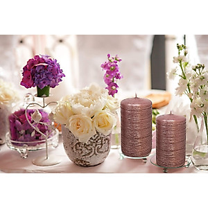 Hyoola Brushed Metallic Pillar Candles - 6 Pack - Rose Pink Pillar Candles - European Made Decorative Pillar Candles - 2.75 Inch x 5 Inch