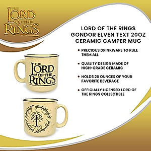 The Lord of the Rings Gondor Elven Script Ceramic Camper Mug | BPA-Free Travel Coffee Cup For Espresso, Caffeine, Cocoa | Home & Kitchen Essentials, Hobbit Gifts and Collectibles | Holds 20 Ounces
