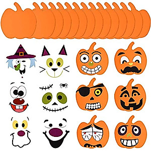 32 Pieces Halloween Foam Pumpkin Craft Kit and Pumpkin Foam Stickers Self Adhesive Halloween Stickers for Kid's Halloween Party Crafts Decorations