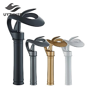 Uythner Waterfall Basin Faucet Single Handle Deck Mounted Basin Tap Brass Bath Hot Cold Water Mixer Vanity Tap(Gold Short)