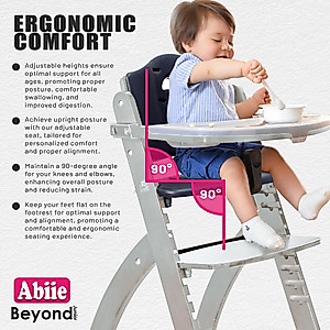 Abiie Beyond Junior Wooden High Chair with Tray. The Perfect Adjustable Baby Highchair Solution for Your Babies and Toddlers or as a Dining Chair. 6 Months up to 250 Lb. Natural Wood/Pink Cushion