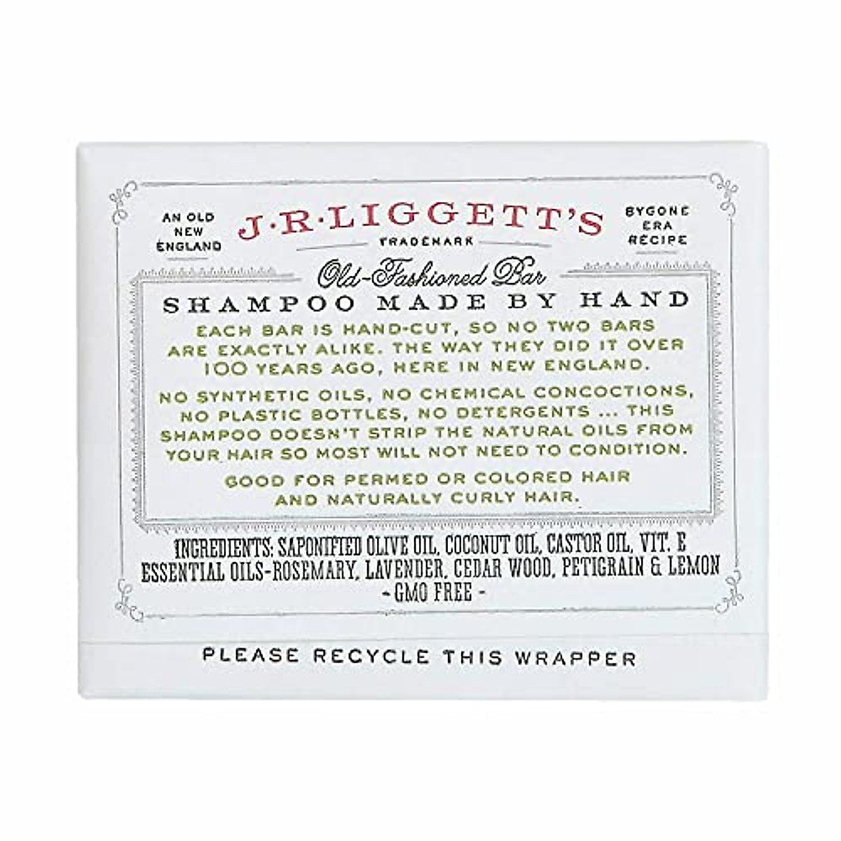 J·R·LIGGETT'S All-Natural Shampoo Bar, Herbal Formula - Supports Strong and Healthy Hair - Nourish Follicles with Antioxidants and Vitamins - Detergent and Sulfate-Free, One 3.5 Ounce Bar