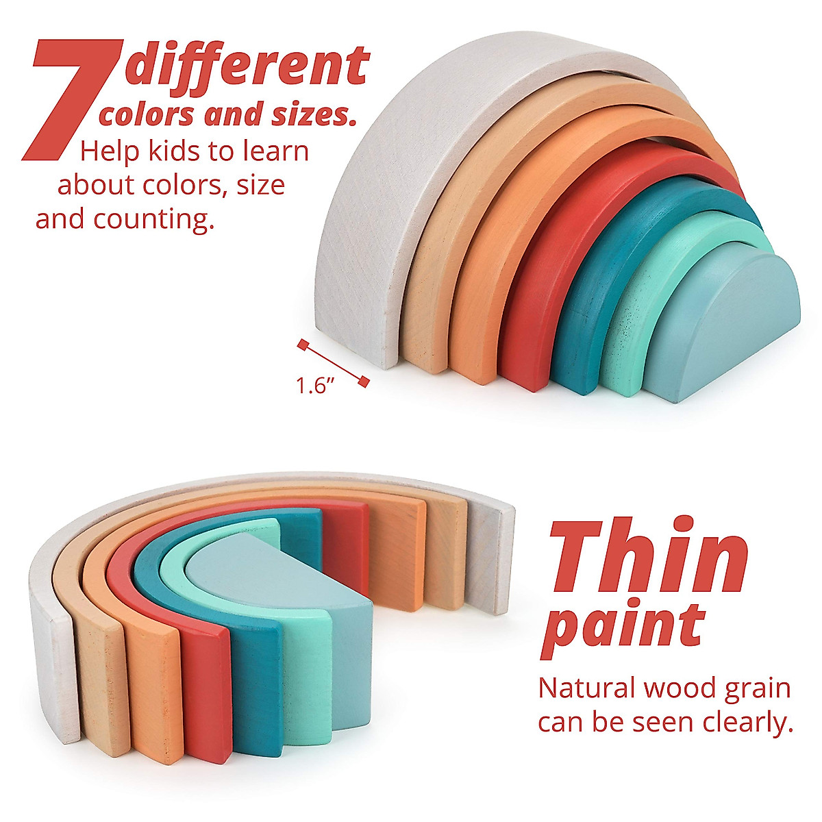 DUCKBOXX XX Wooden Rainbow Stacking Toy (Bright Color - 7 pcs)