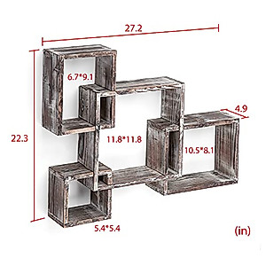 J JACKCUBE DESIGN Rustic Wood Shelves -Floating Intersecting Wall Shelves with 4 Cubes, Wall-Mounted Square, Antique Style Shadowbox, Decorative Collection Display Organizer. MK512A