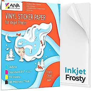 Printable Vinyl Sticker Paper for Inkjet Printer - Frosty Clear - Semi-Transparent -15 Self-Adhesive Sheets - Waterproof Decal Paper - Standard Letter Size 8.5"x11"