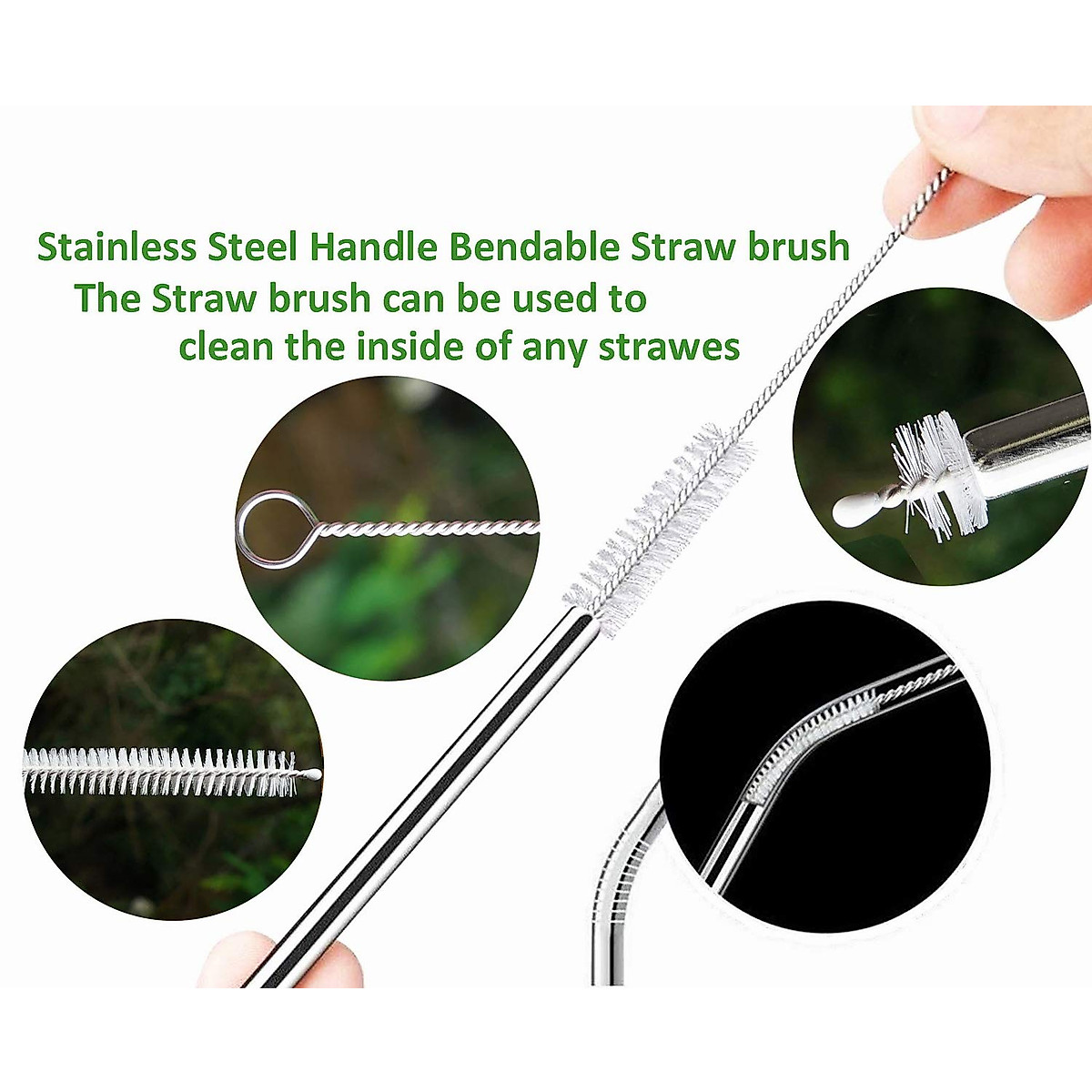 Extra Long Straw Cleaner Brush Extend 12 inch, Extra Wide 12mm diam Pipe Cleaners, Cleaning Brush for Hummingbird Feeders, Nylon Bristles and Stainless Steel Handle Straw Brush Set 10 Pack