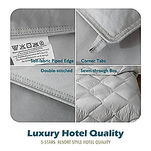 Cobnom Organic Feathers Down Comforter Queen Size, All Season Feathers Down Duvet Insert, Soft 100% Cotton Covered Bed Comforter Insert with Ties, Light Grey, 90x90