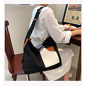 JBB Women's Tote Bag Crossbody Canvas Bags Handbags with Pockets Purses Shoulder Splicing Work Travel White