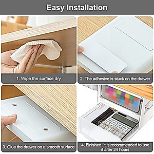 Ceuku Under Desk Drawer Organizer 2 Layers Hidden Drawer, Clear Plastic Attachable Desk Drawer Easy to Install Under Table Drawer Self- adhesive Under Desk Organizer for Office, Wardrobe or kitchen