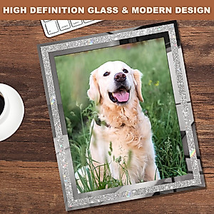 IZIDDO 8x10 Picture Frames Set of 2, Glitter Photo Frame for Tabletop, Silver Glass Picture Frame, Graduation Gifts for Her, Horizontally or Vertically