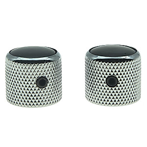 KAISH Set of 2 Black Pearl Top Guitar Dome Knobs with Set Screw for Tele Guitars Black Pearl Cap Bass Chrome Knobs