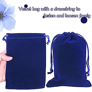 HRX Package 20pcs Velvet Jewelry Bags, 5x7 inch Blue Cloth Gift Drawstring Pouches Baggies Sacks for Dice Ornament