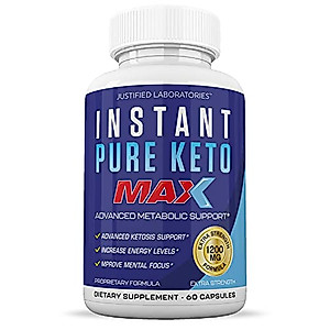 Instant Pure Keto Pills Max 1200MG Keto Pills Advanced BHB Ketogenic Supplement Exogenous Ketones Ketosis for Men Women 60 Capsules 1 Bottle