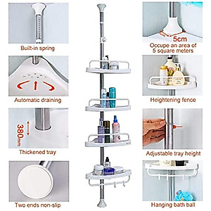 Elenens 4-Layer Retractable Bathroom Corner Tension Shower Caddy with Stainless Steel Pole, Ivory White