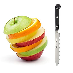 Serrated Utility Knife - MATTSTONE HILL 4.7" Kitchen Knife, German Stainless Steel Vegetable Knife, Paring Knife, Triple Rivet Handle